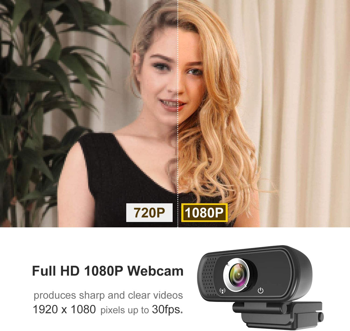 ZIQIAN 1080P Webcam, Live Streaming Web Camera with Stereo Microphone,